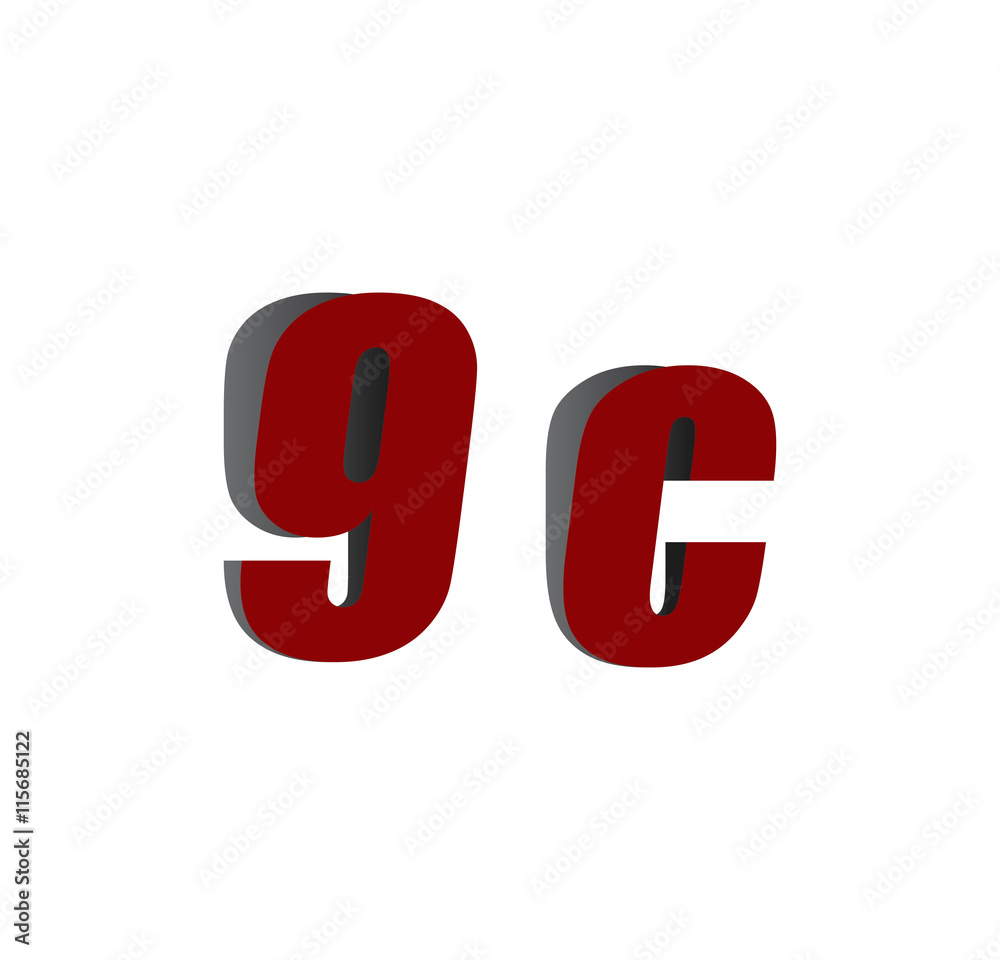 9c logo initial red and shadow Stock Vector | Adobe Stock