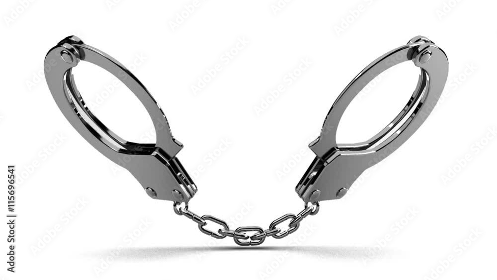 Handcuffs On White Background. Loop able 3DCG render Animation. Stock ...