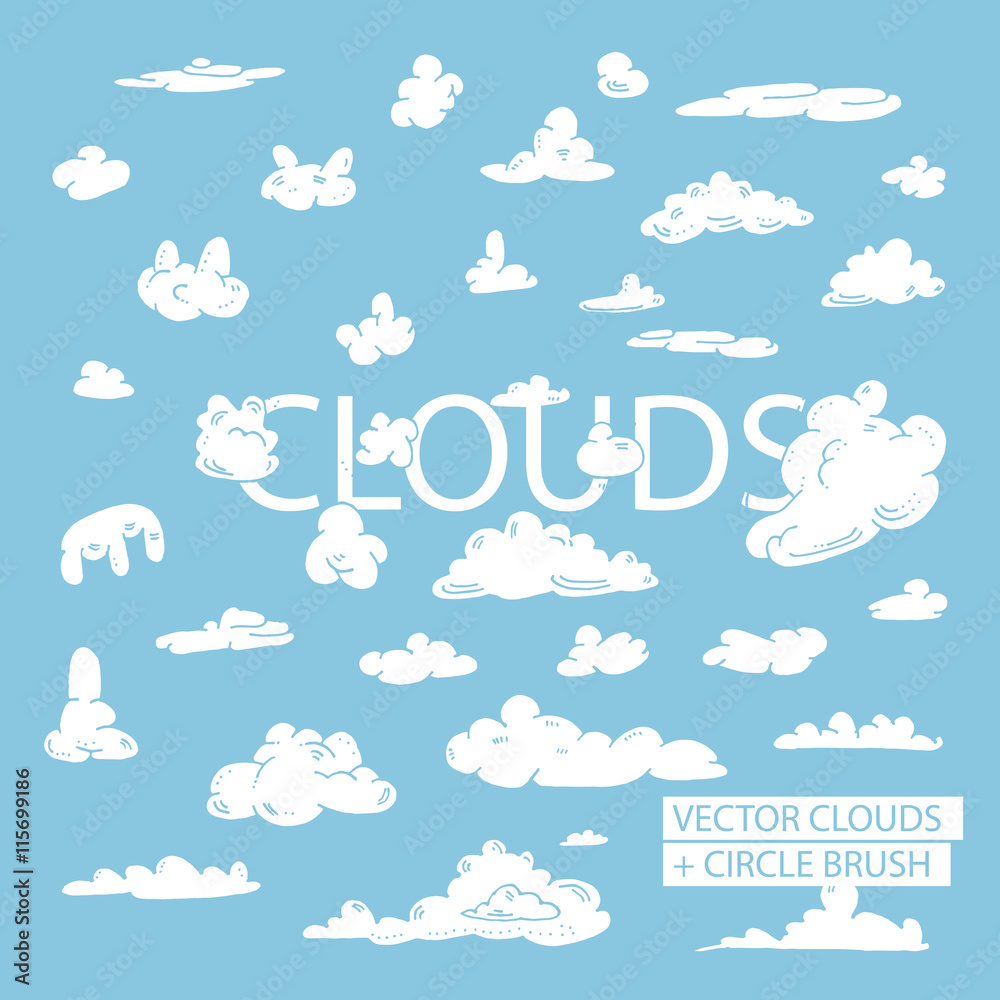 circle cloud brushes, icon ink clouds set, vector ink icons clouds, sky ...