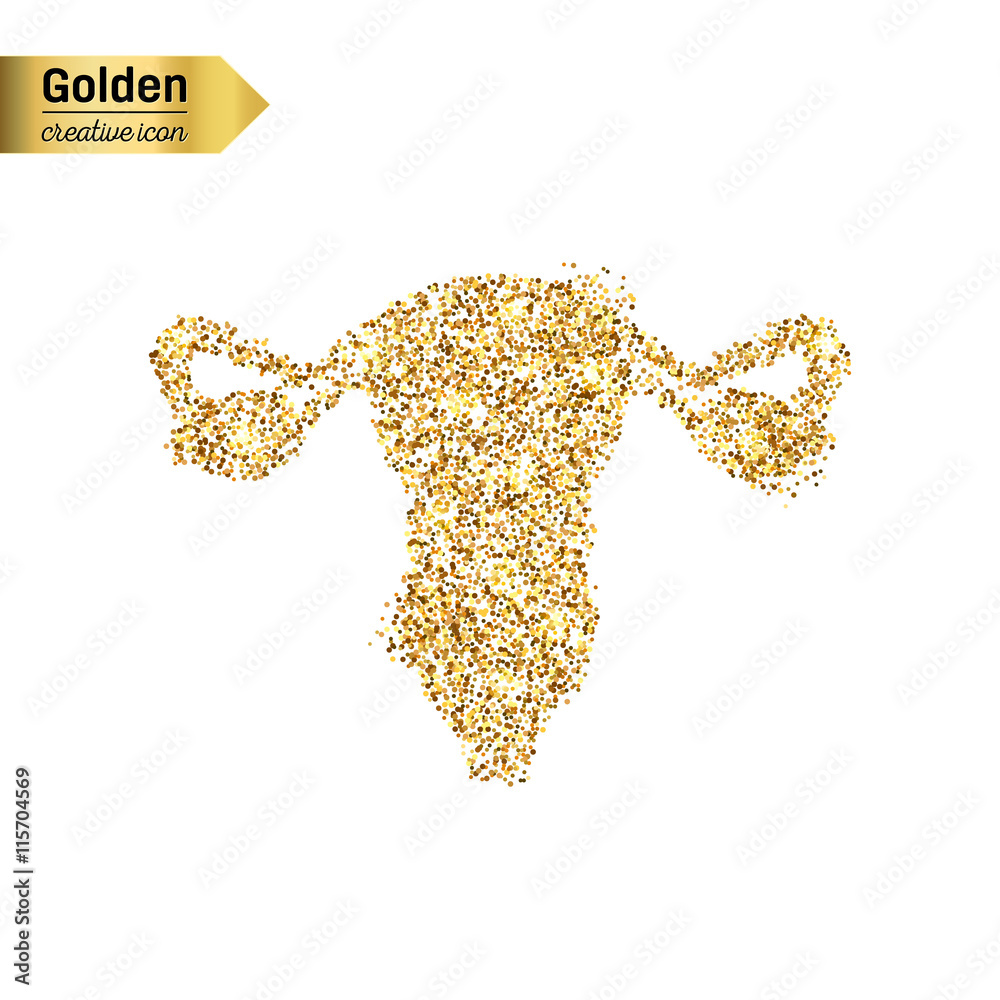 Gold glitter vector icon of vulva isolated on background. Art creative concept illustration for ...