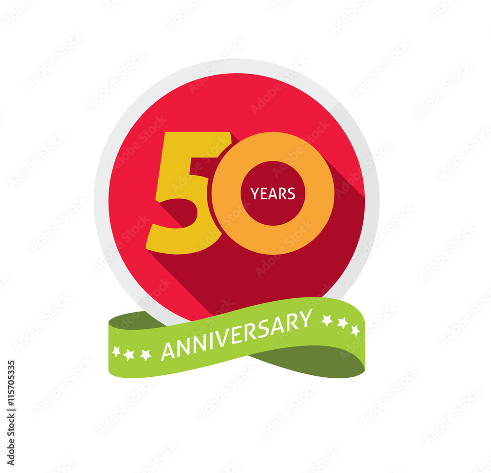 50th anniversary logo template with shadow on circle number, 50 years ...
