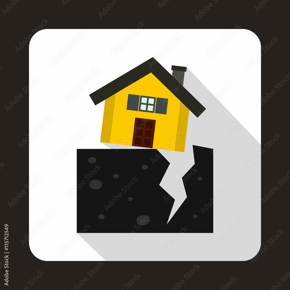 House after an earthquake icon in flat style on a white background ...