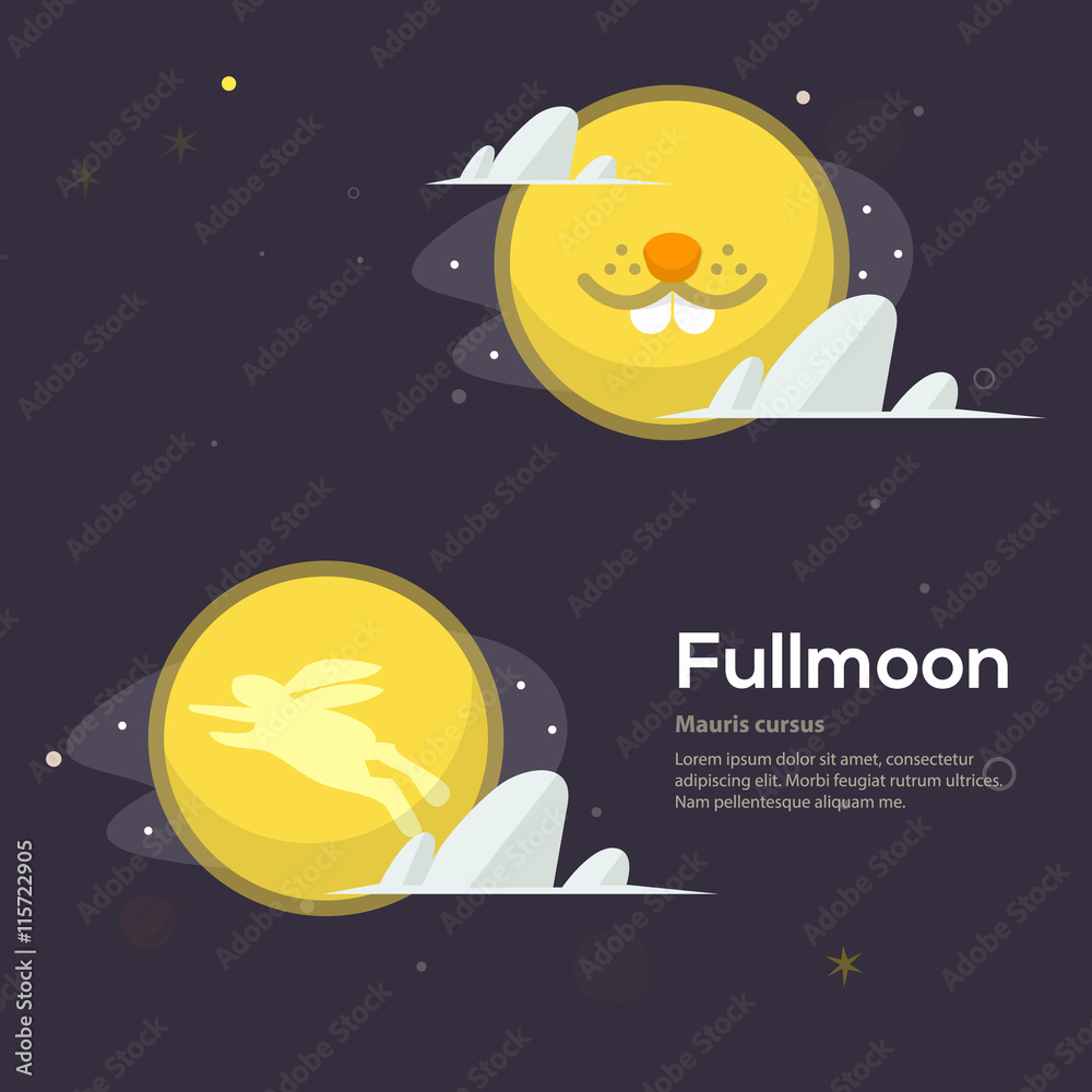 full moon night with rabbit on moon concept - vector illustration Stock ...