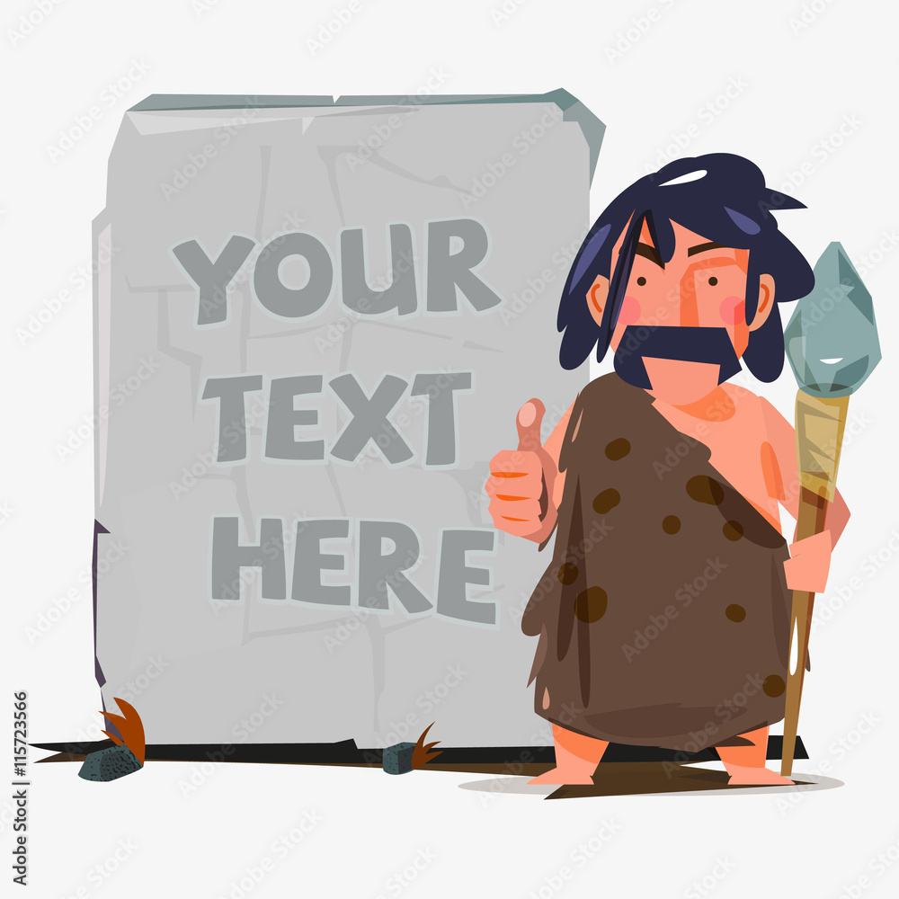 caveman with huge stone to replace your text. stone age concept Stock ...