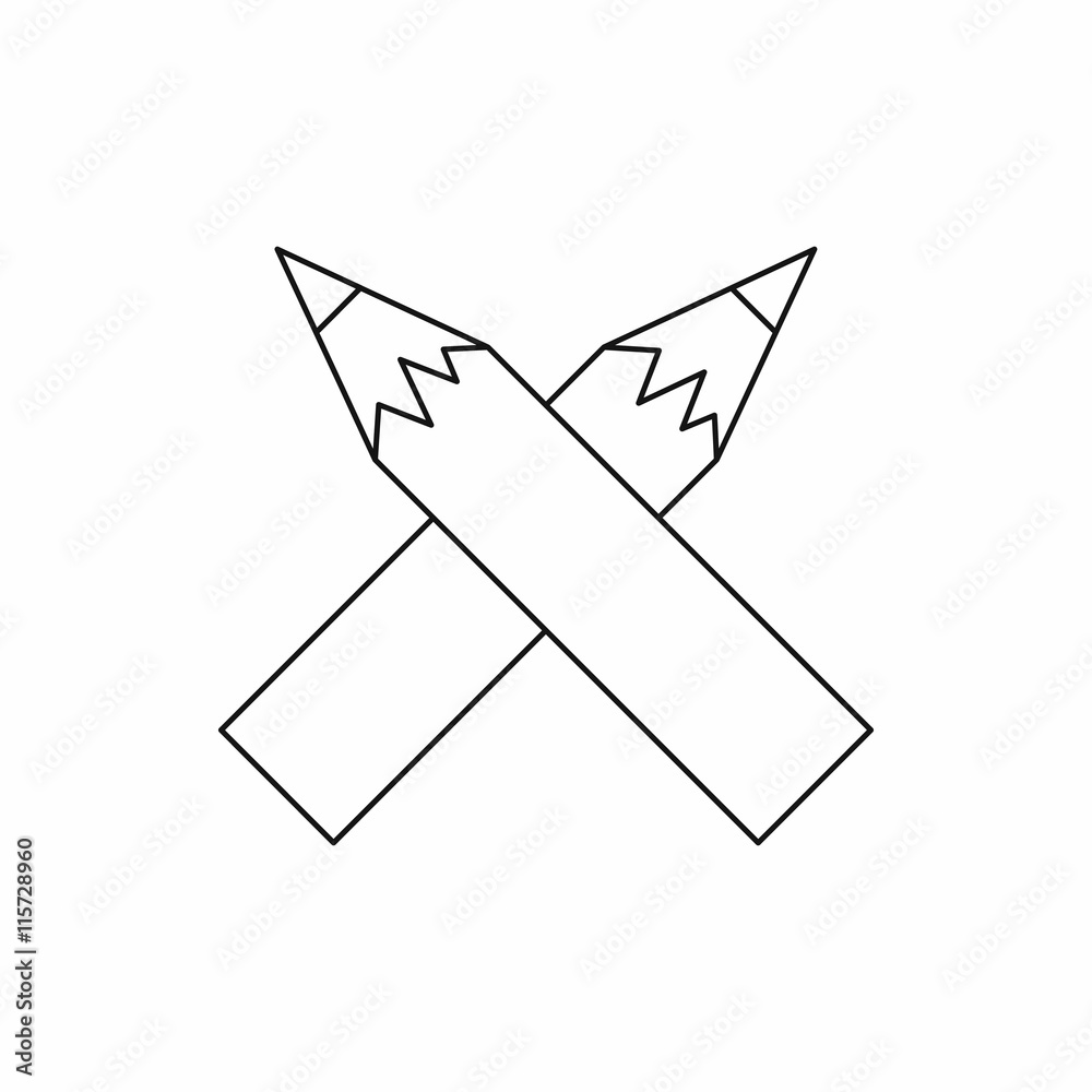 Two crossed pencils icon in outline style isolated vector illustration ...