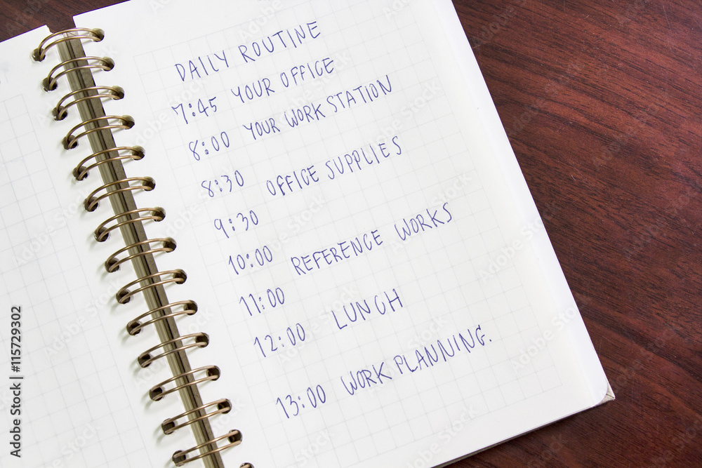 Daily routine. Daily Habit note book Stock Photo | Adobe Stock