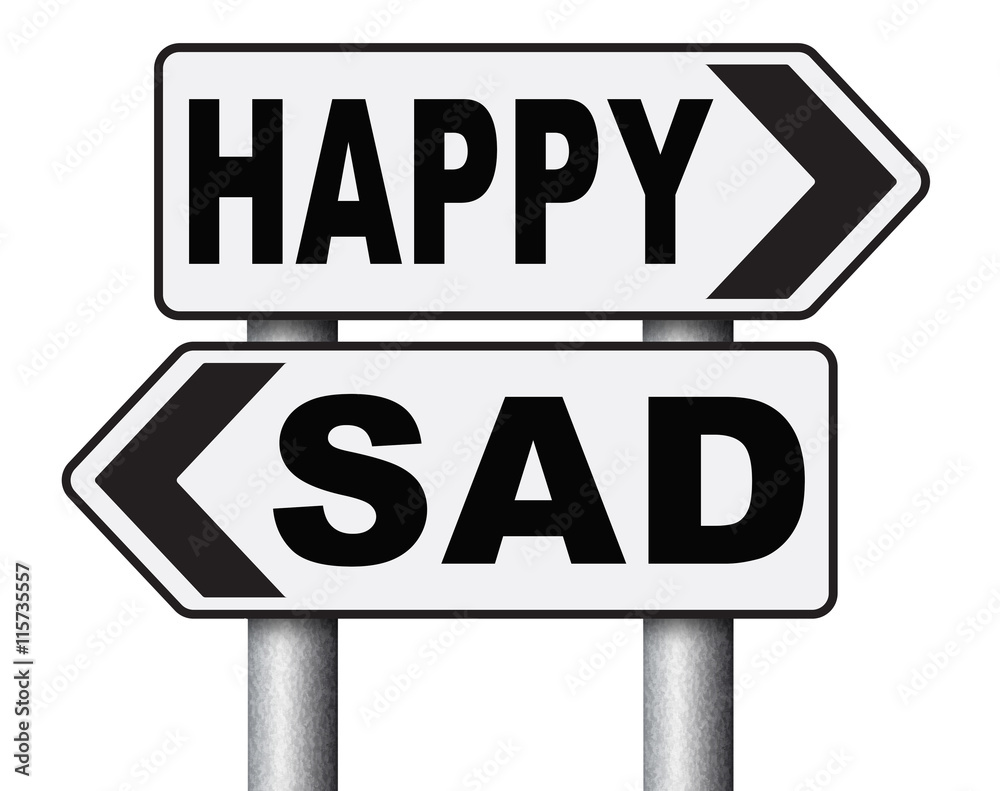 sad or happy joy and happiness against sadness and bad feeling emotions ...