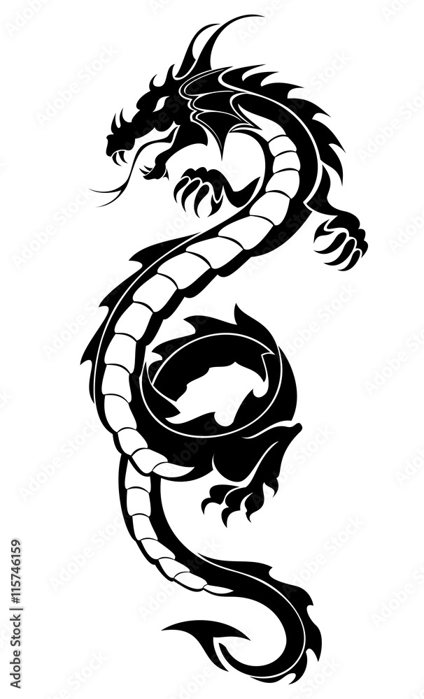 Vetor de Black tribal dragon tattoo vector illustration do Stock ...