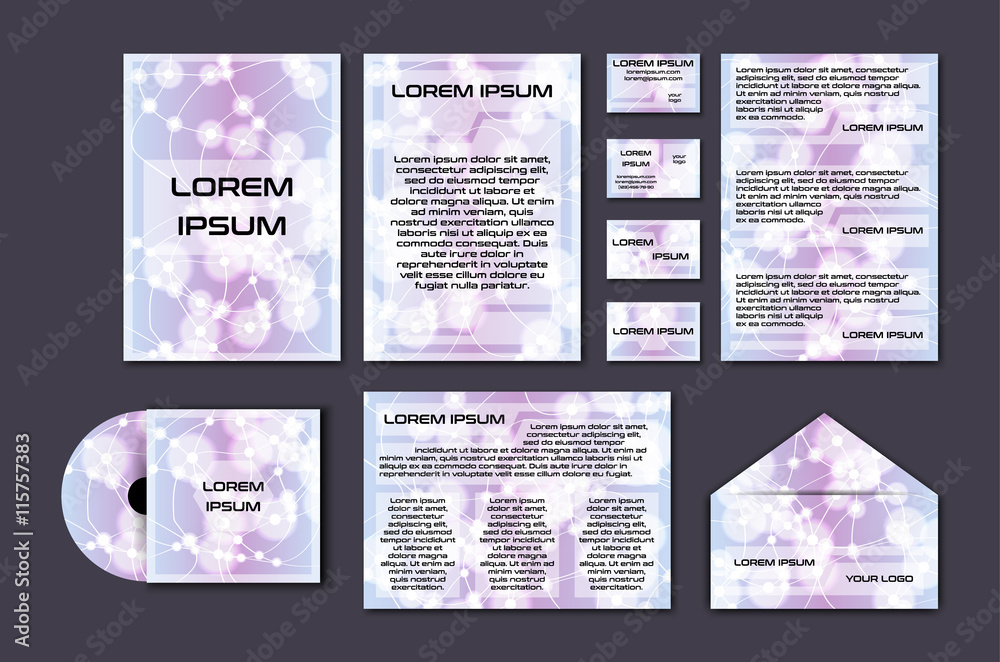 Corporate template set with glowing abstract layout. Vector company ...