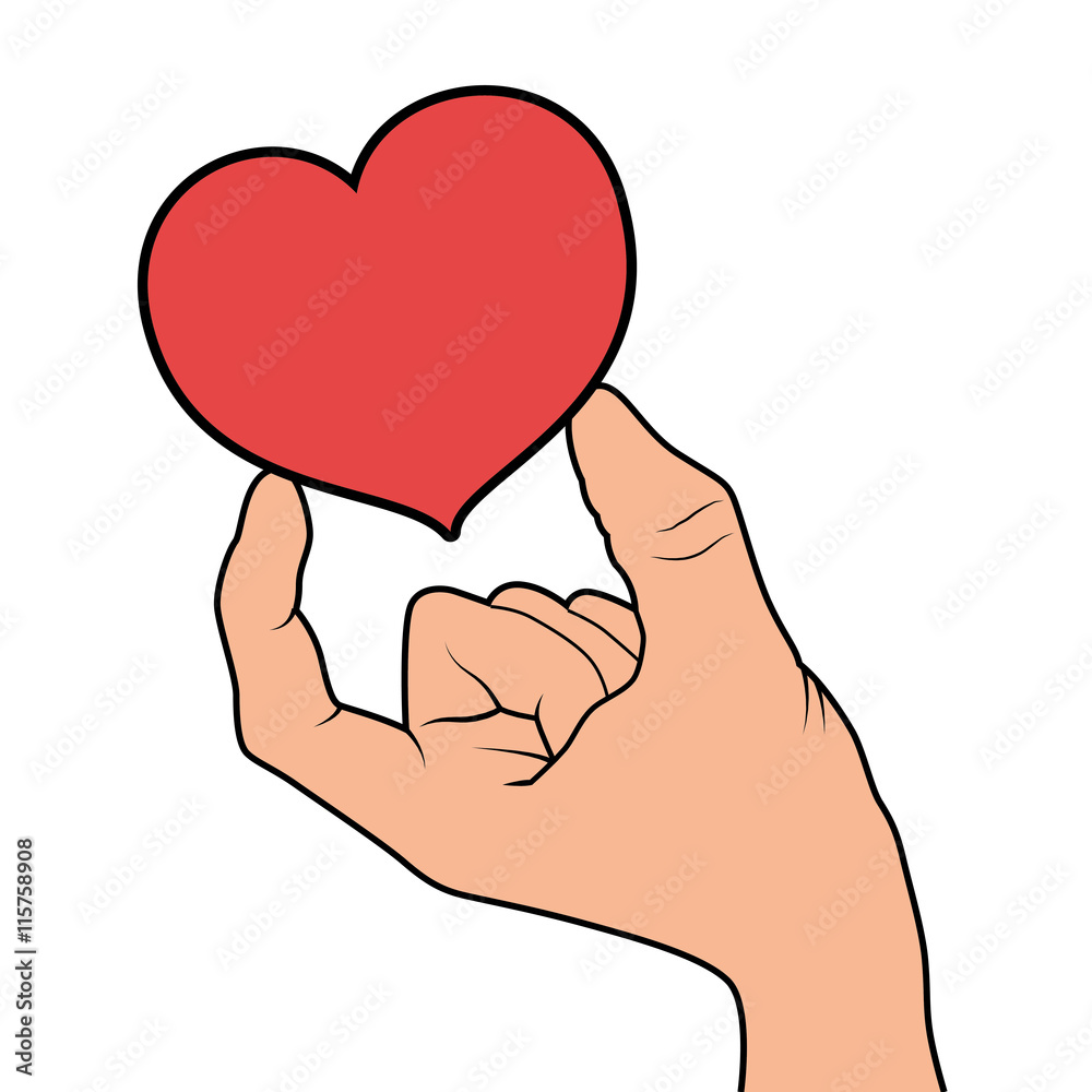 Heart shape with human hand cartoon, isolated flat icon vector ...