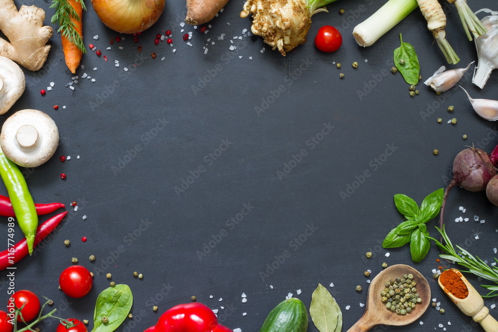 Menu food culinary frame concept on black background ภาพถ่ายสต็อก ...