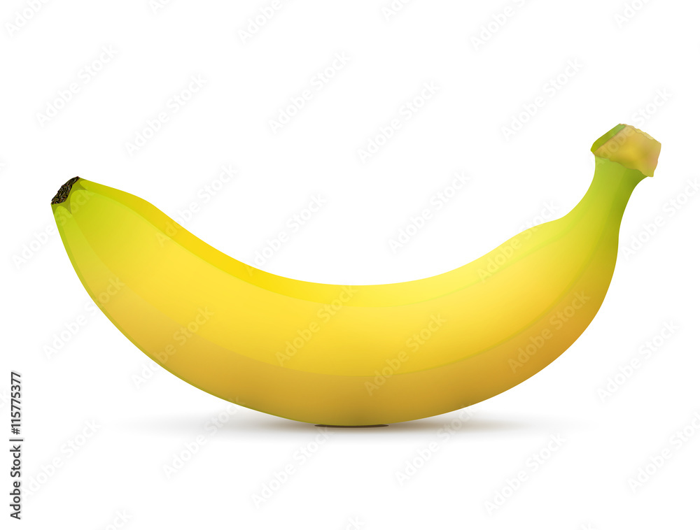 Single banana fruit close up. Horizontal view of banana isolated on ...