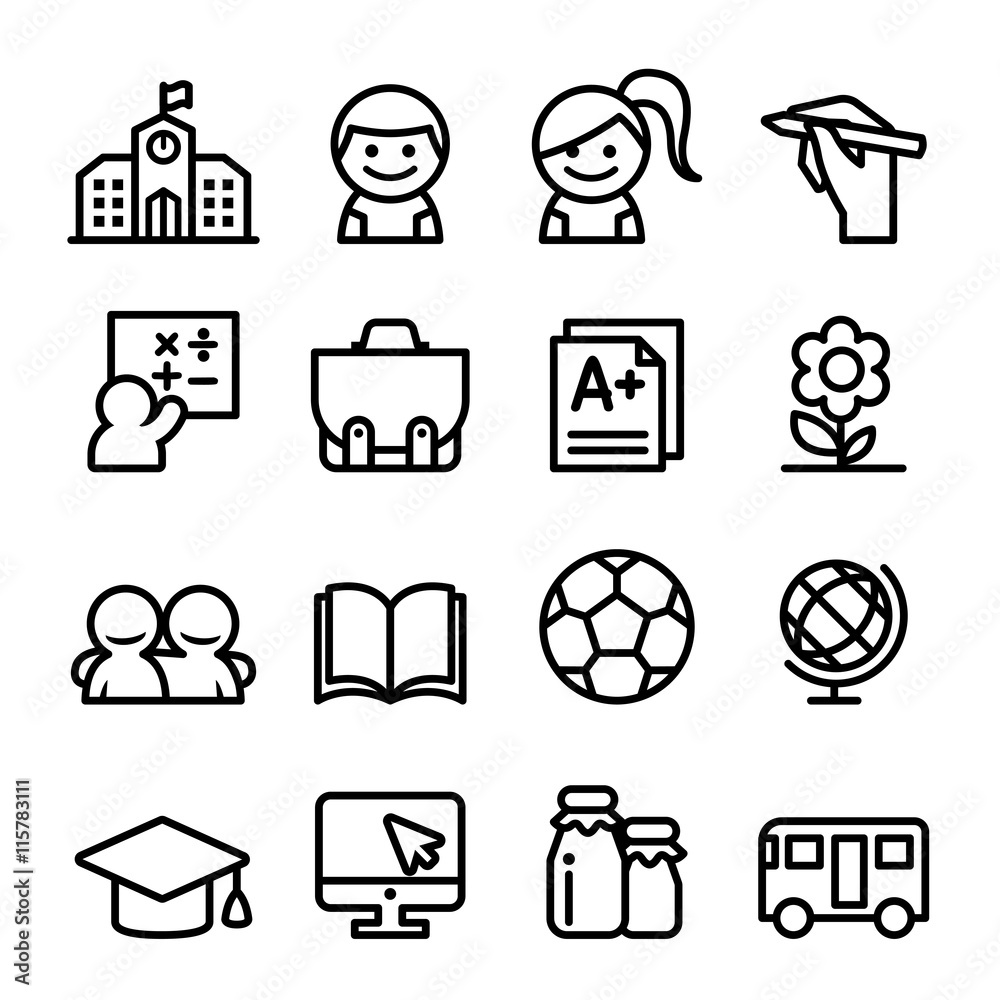 School icon set , thin line icon vector illustration Stock 벡터 | Adobe Stock