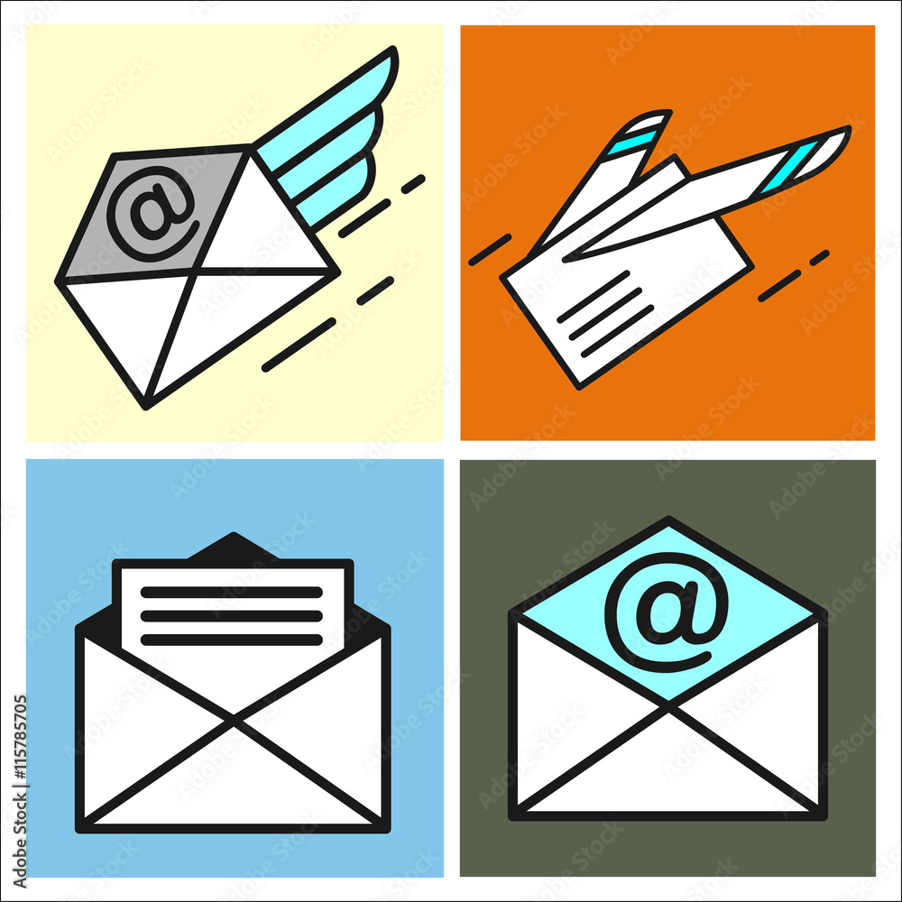 Set of vector icons. Fast delivery of letters. E-mail. Mail. Letter ...