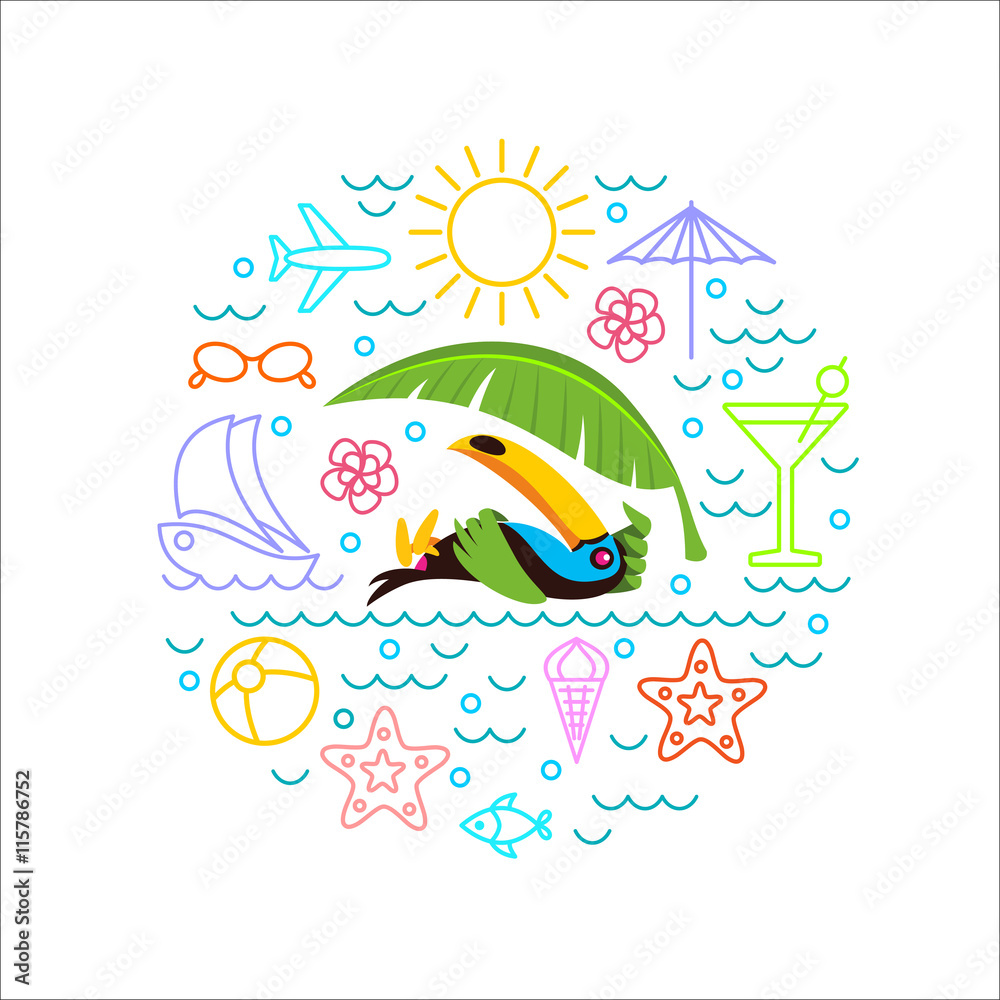 Summer, Toucan, beach infographic. A set of symbols and elements to ...