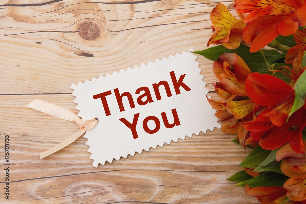 Thank You Gift Tag with Flowers Stock Photo | Adobe Stock