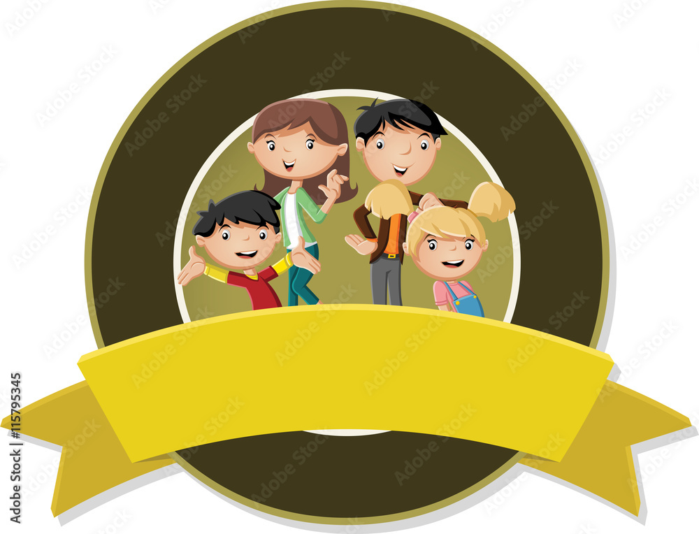 Vector banners and labels backgrounds with cartoon family. Design text ...