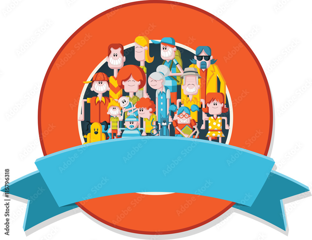 Vector banners and labels backgrounds with cartoon family. Design text ...