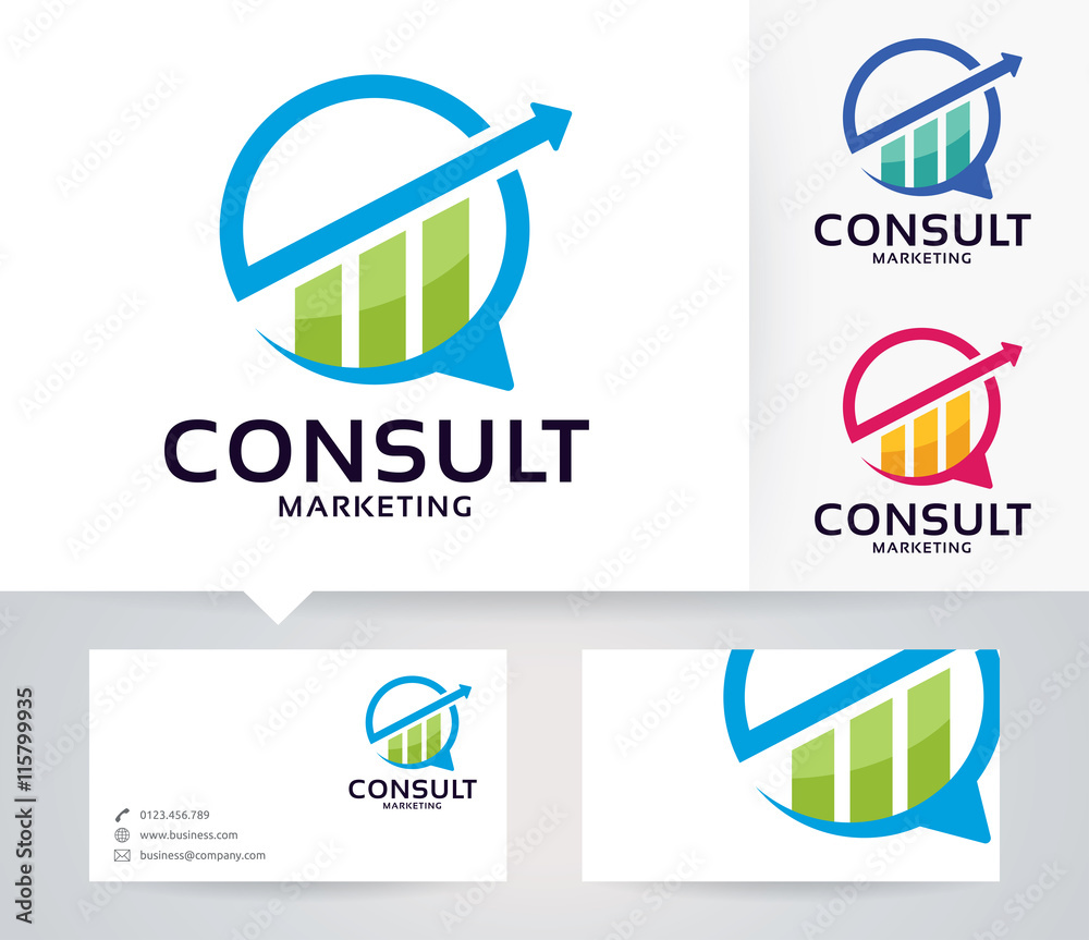 Consult Marketing vector logo with alternative colors and business card ...