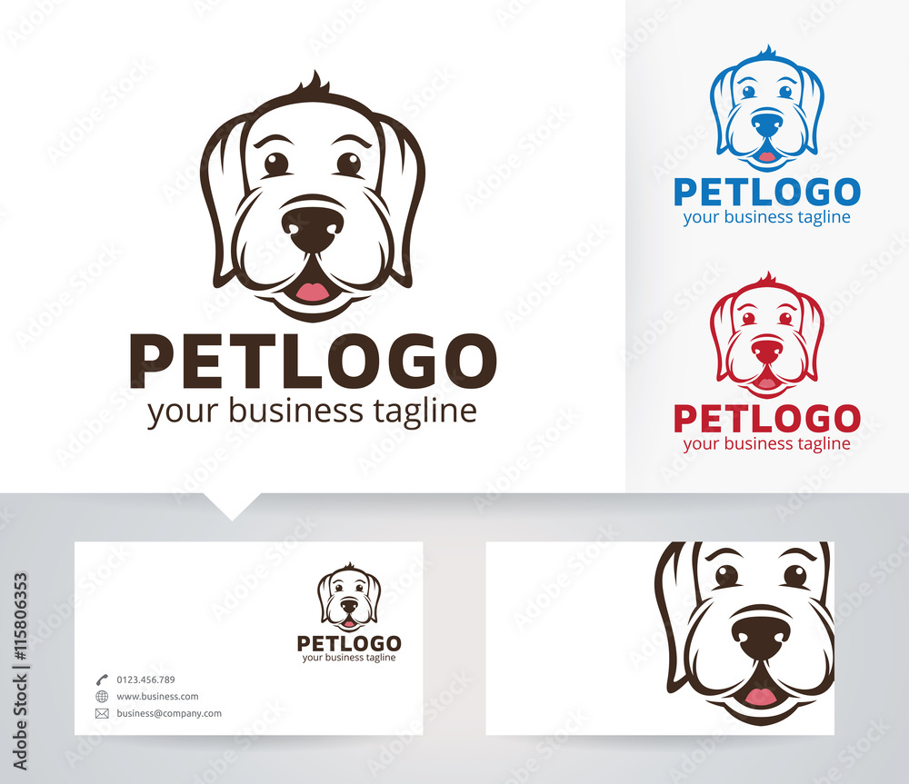 Pet vector logo with alternative colors and business card template ...
