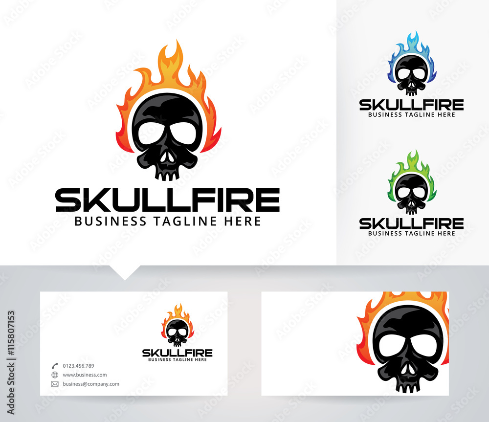 Skull Fire vector logo with alternative colors and business card ...