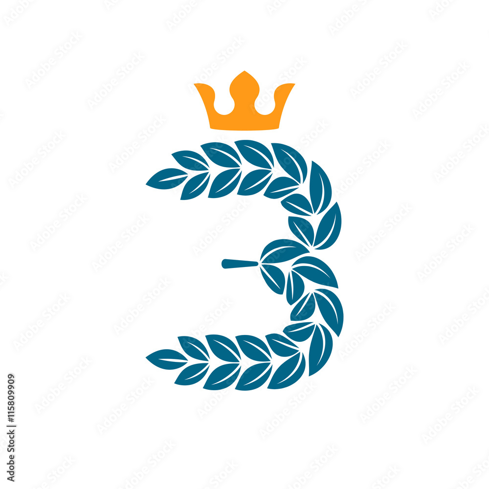 Number three logo formed by laurel wreath with crown. Stock Vector ...