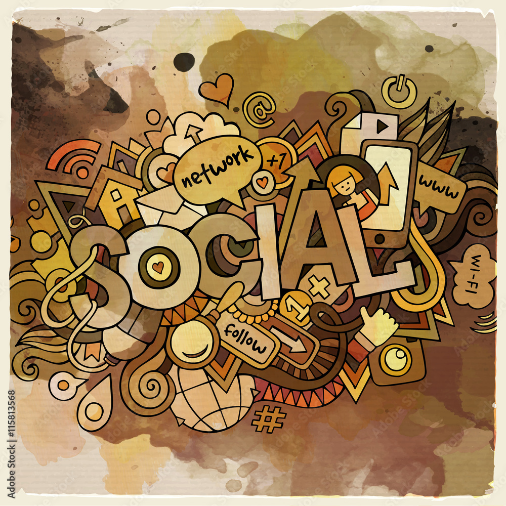 Cartoon vector hand drawn doodle social illustration Stock Vector ...