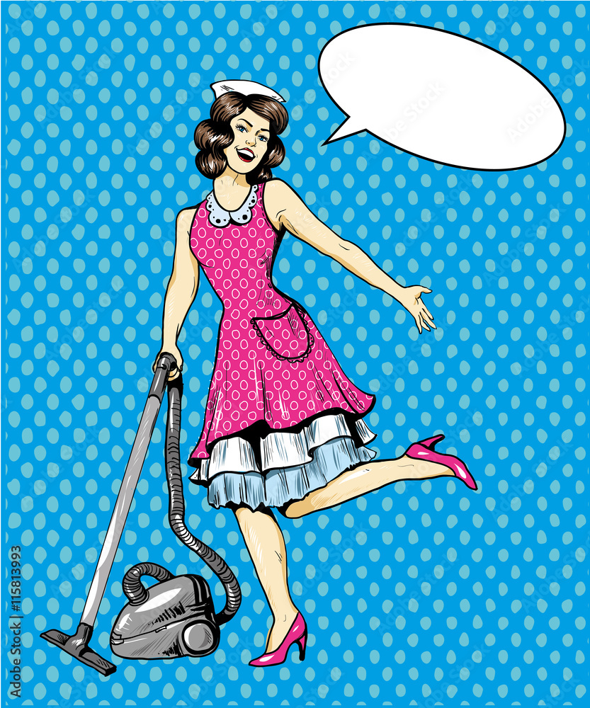 Woman vacuuming floor in house. Cleaning service concept vector ...