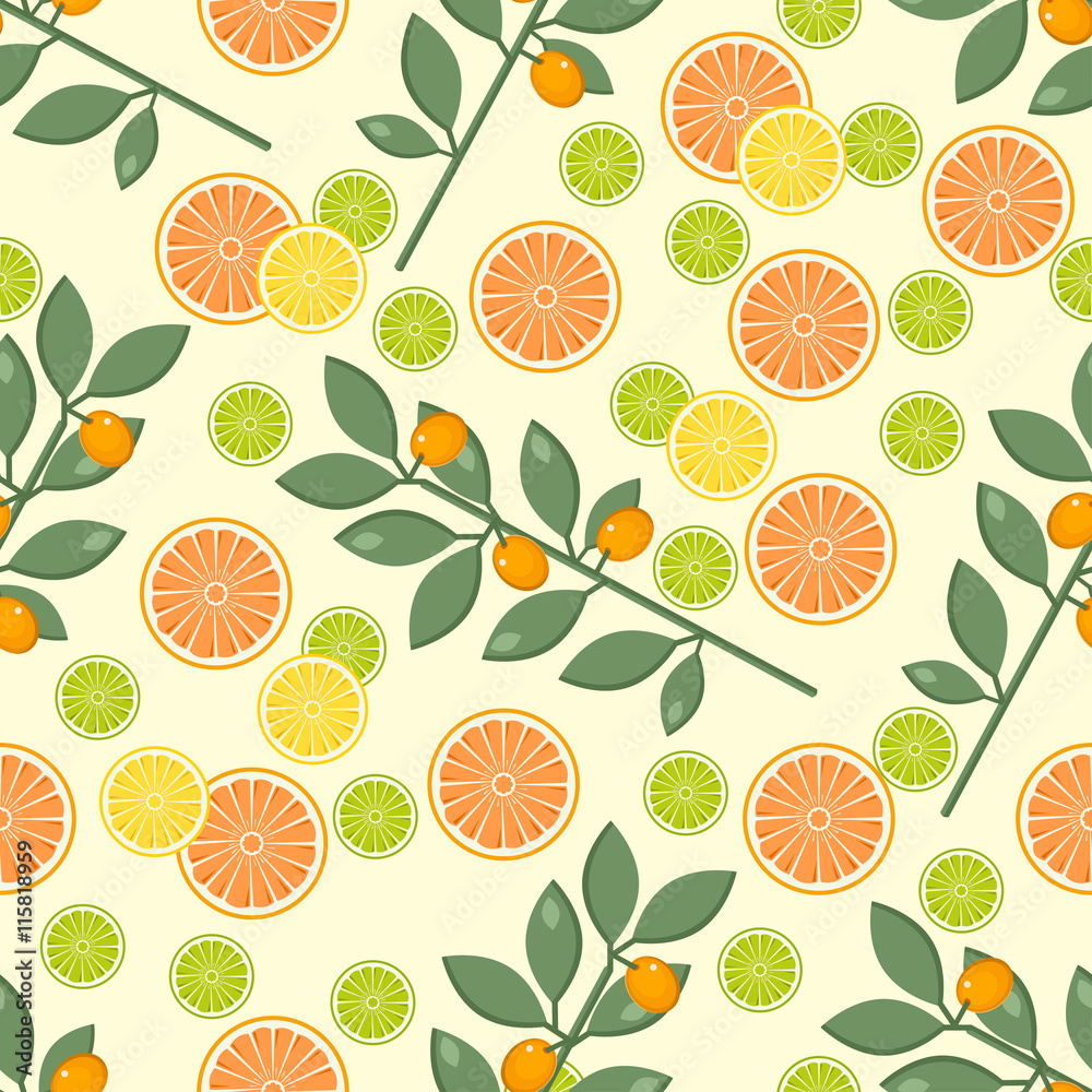 citrus pattern. Fruit background. Summer bright background with lemon ...
