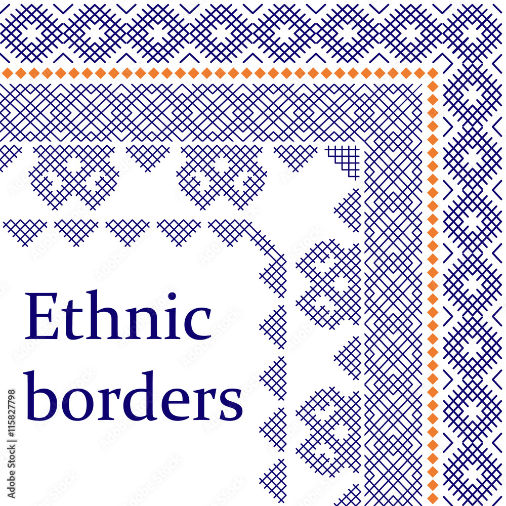 Ethnic geometric borders in orange in blue colors Stock Vector | Adobe ...