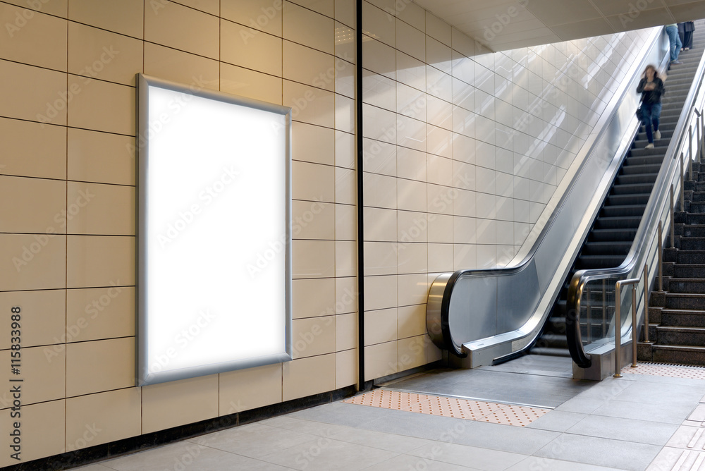 Vertical light box poster mockup in metro station, high resolution ...