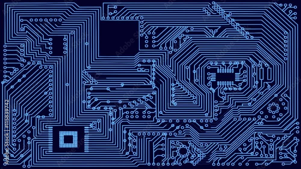 Techno motherboard.Alpha channel.Blue lines drawing electric connection ...