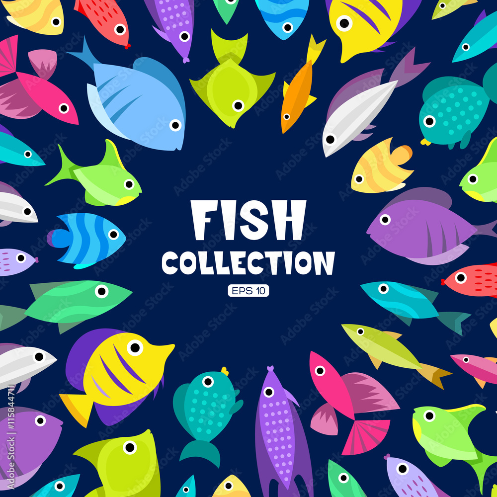 Cartoon fish collection background Stock Vector | Adobe Stock