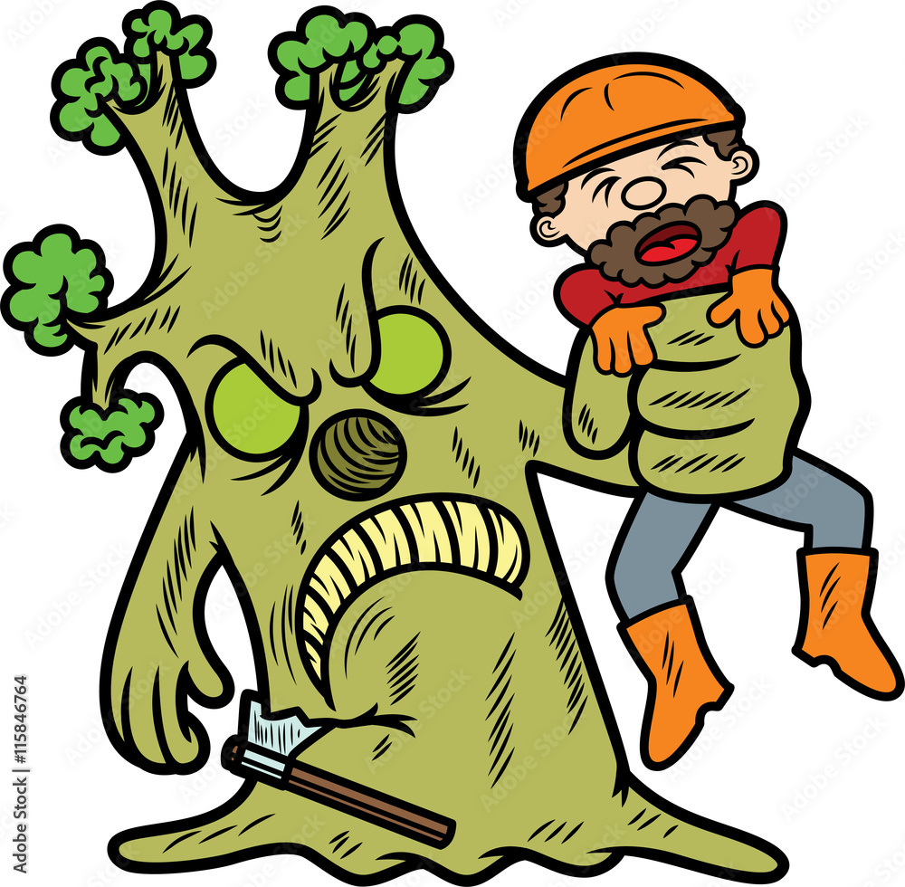 Lumberjack Caught By Tree Cartoon Illustration Isolated on White Stock ...