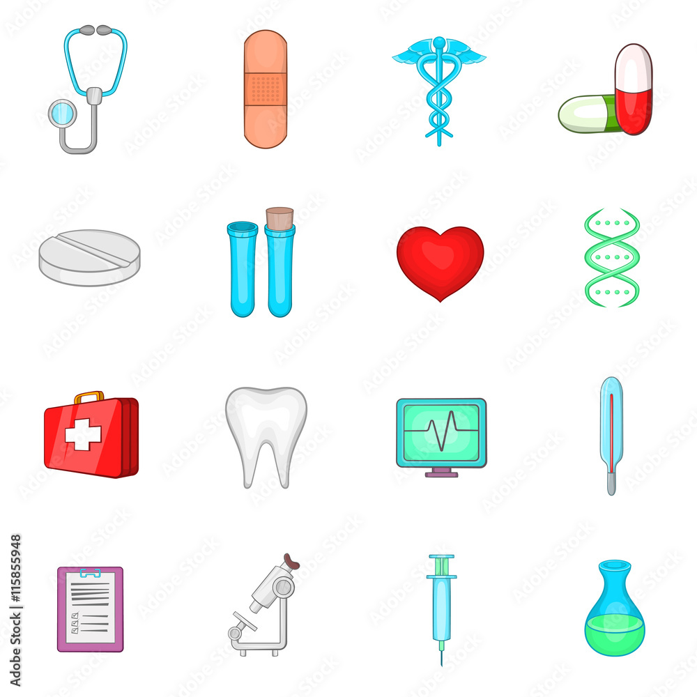 Medical icons in cartoon style. Hospital set collection isolated vector ...