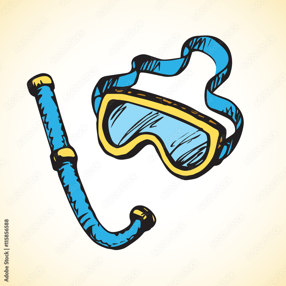 Diving snorkel and goggles. Vector drawing Stock Vector | Adobe Stock