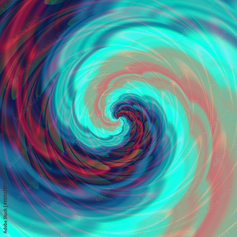Abstract dynamic background of rotating red, green and blue spirals ...