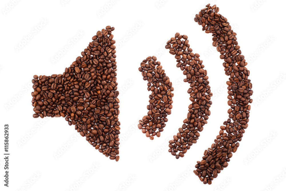 sound ON. shape made of coffee beans over white background Stock-Foto ...
