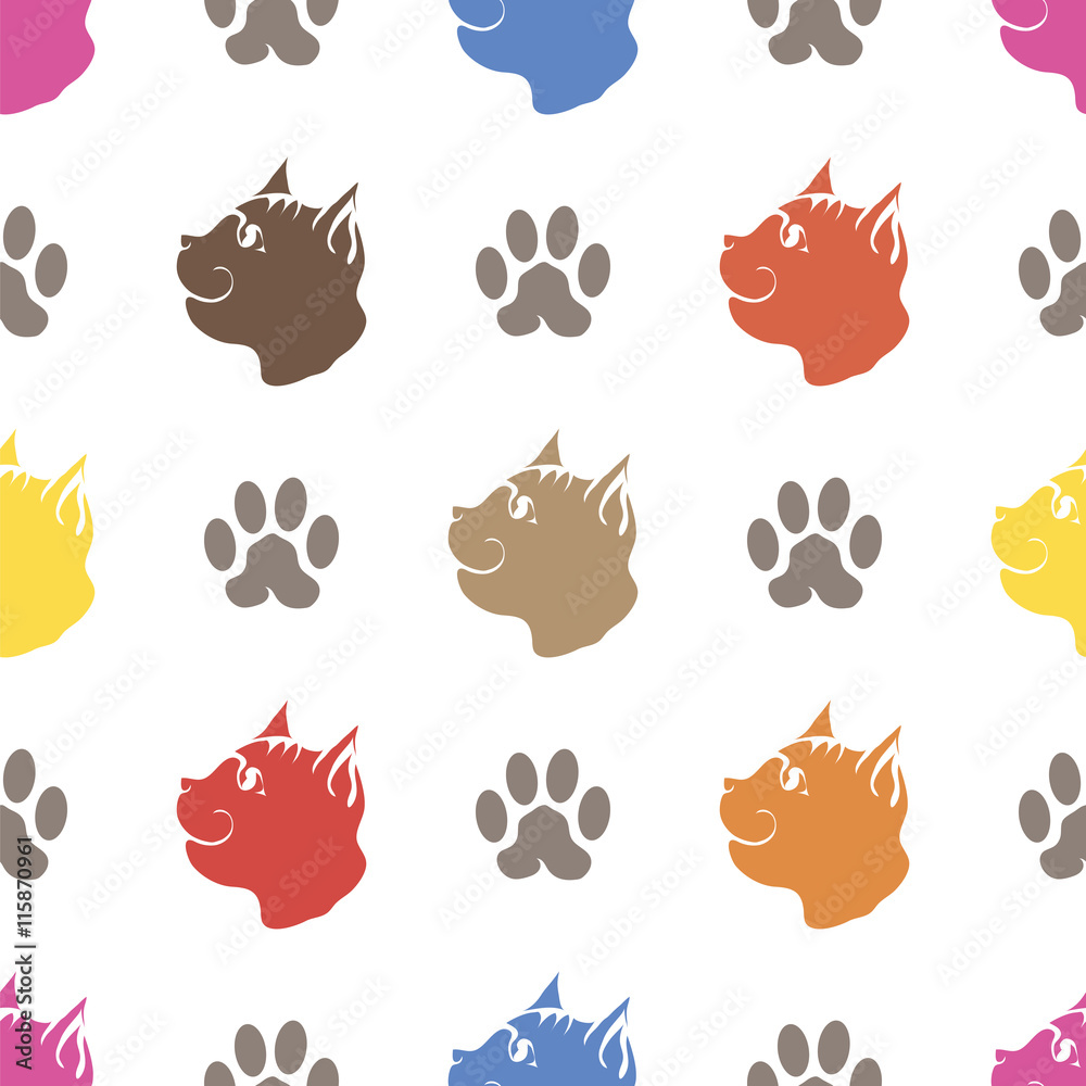 Cat Paw Seamless Animal Pattern. Pet Isolated on White Background Stock ...