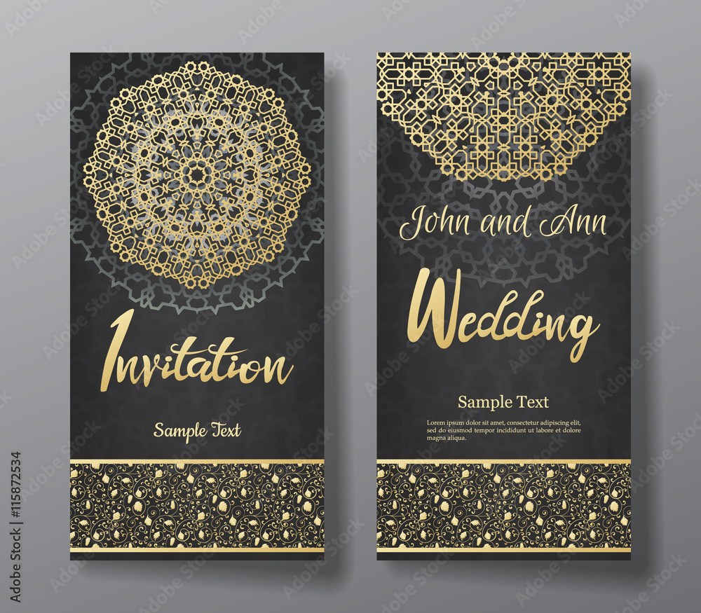 Wedding invitation card with arabic mandala background. Stock Vector ...