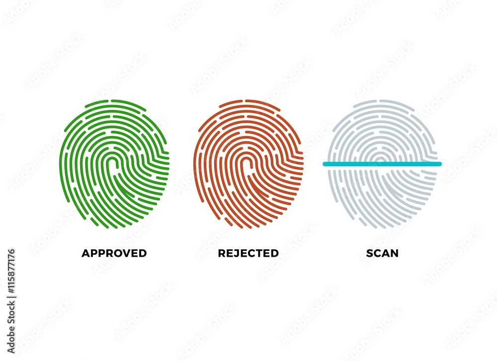 Fingerprint thumbprint vector icons set. Approved, rejected and scan ...