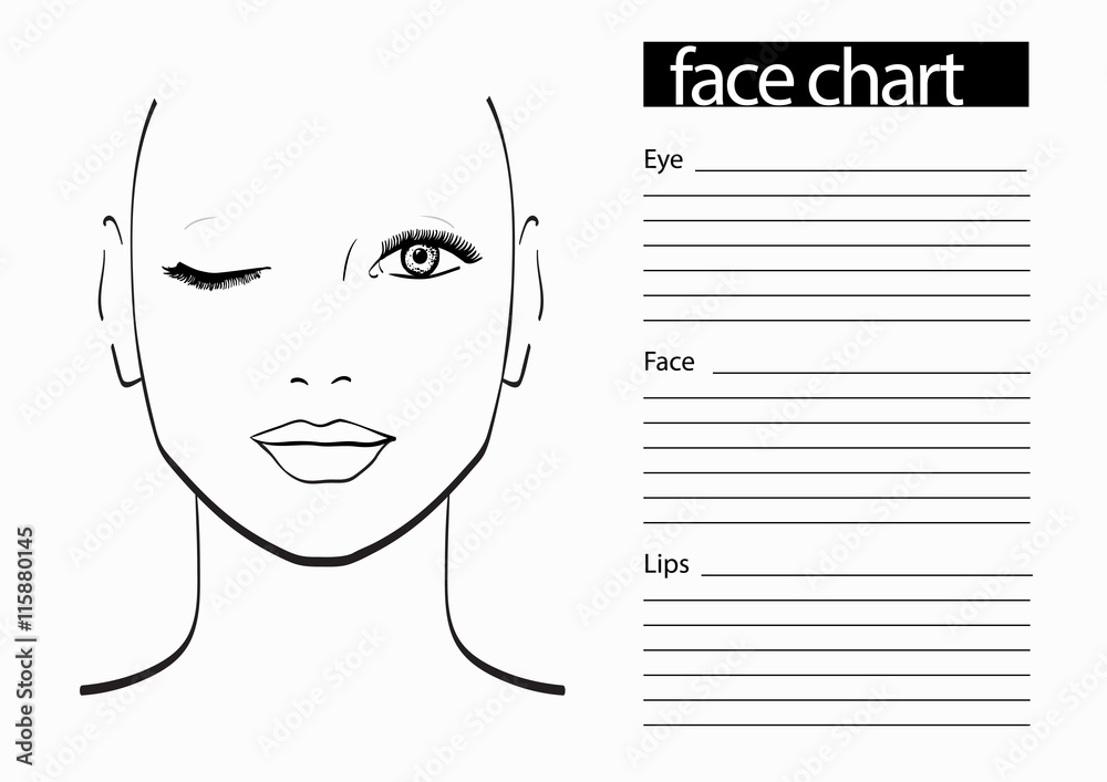Face chart Makeup Artist Blank. Template. Vector illustration. Stock ...