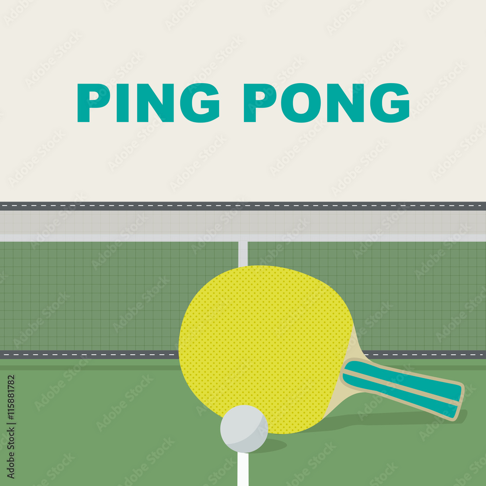 Ping pong or table tennis. Racket ball, ping - pong table and a grid ...