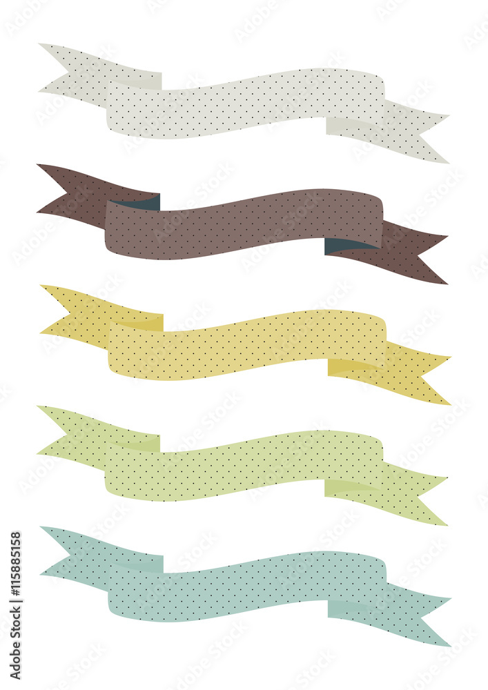 Ribbon with white polka dots banner set isolated on white background ...