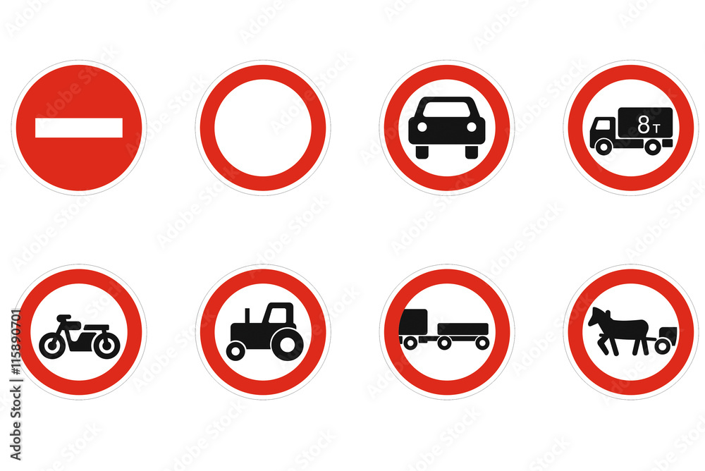 Image of various road signs isolated on a white background Stock ...