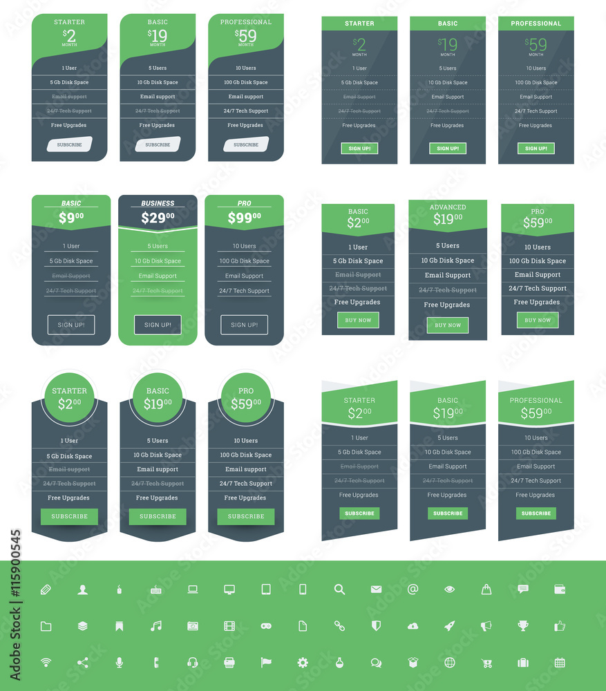 Set of Pricing Table Design Templates for Websites and Applications ...