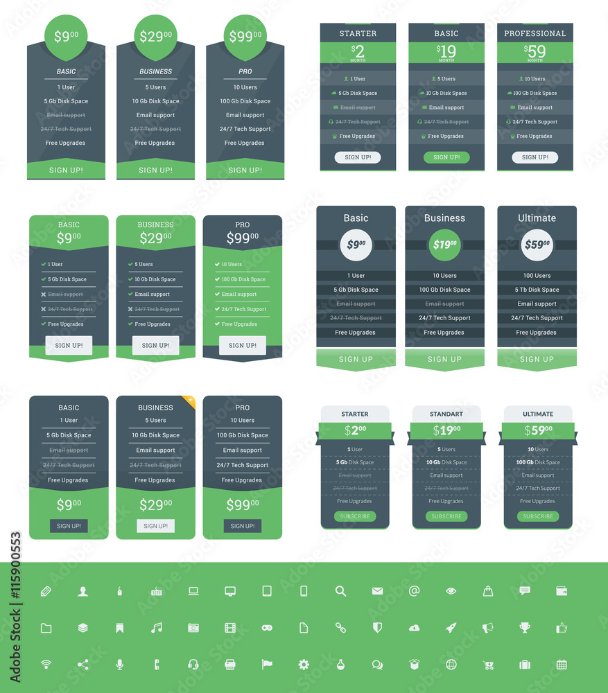 Set of Pricing Table Design Templates for Websites and Applications ...