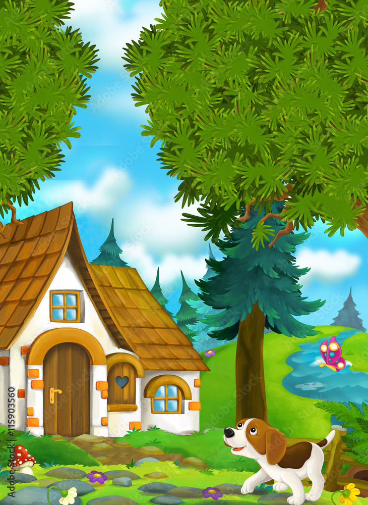 Cartoon background of an old house in the forest - illustration for the ...