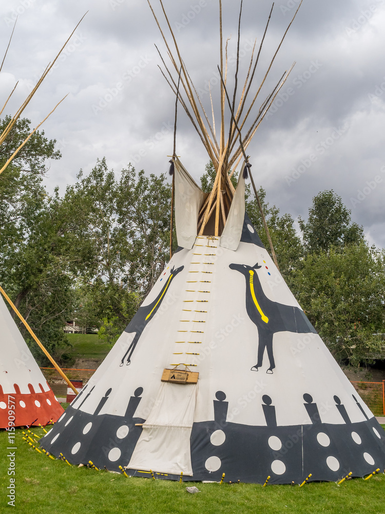 Teepee at the Indian Village on the stampede grounds. Stock Photo ...