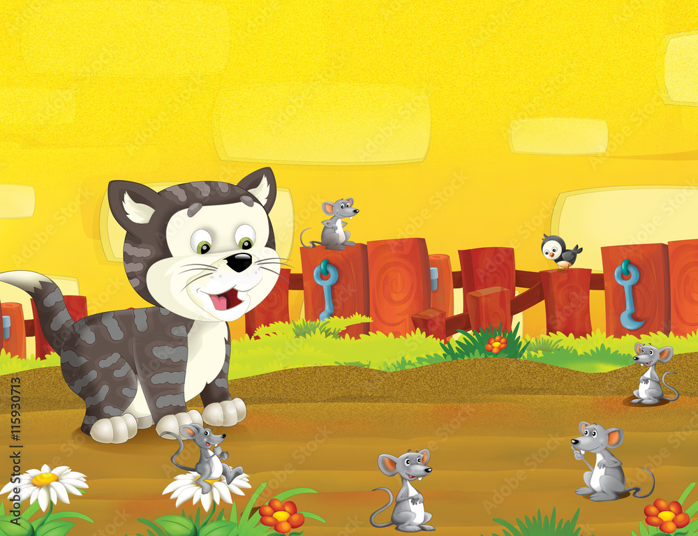 Cartoon scene with farm backyard - illustration for children Stock ...